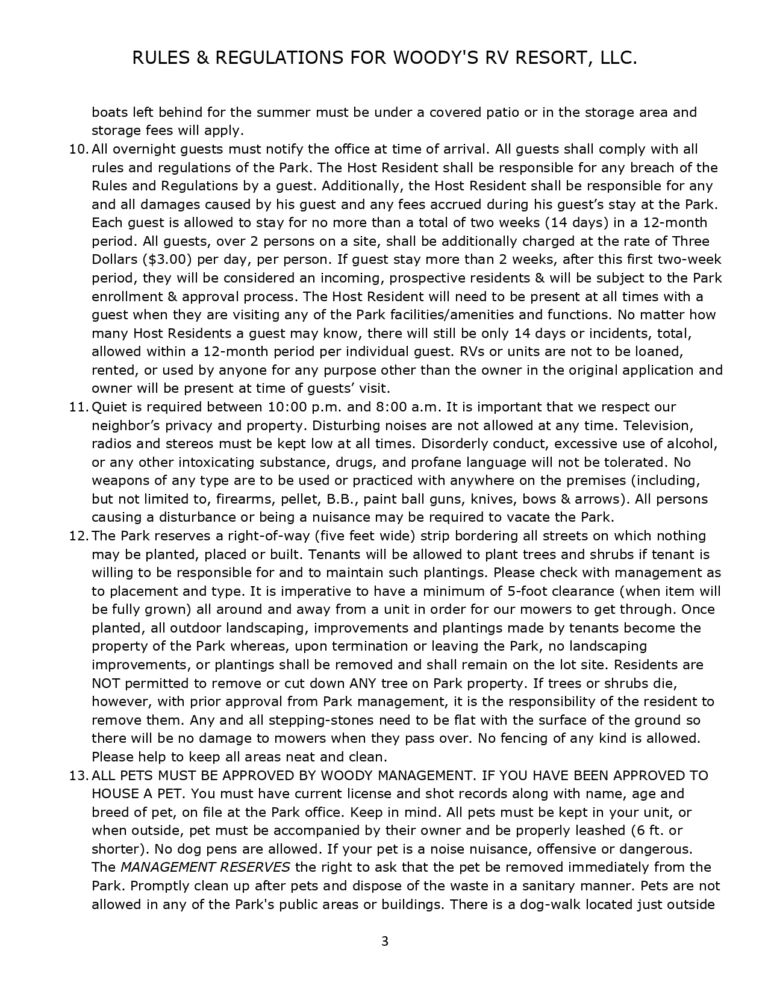 rules and regulations – Woodys RV Resort